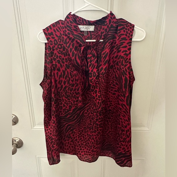 Kasper | Tops | Kasper Red And Black Animal Print Blouse | Poshmark